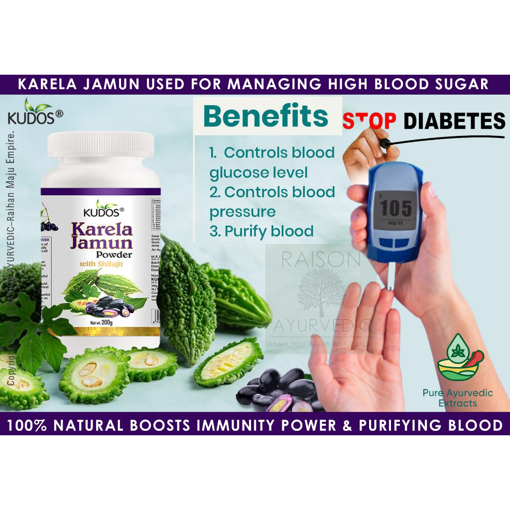 Kudos Karela Jamun Powder with Shilajit 200gm - Strengthens immunity ...