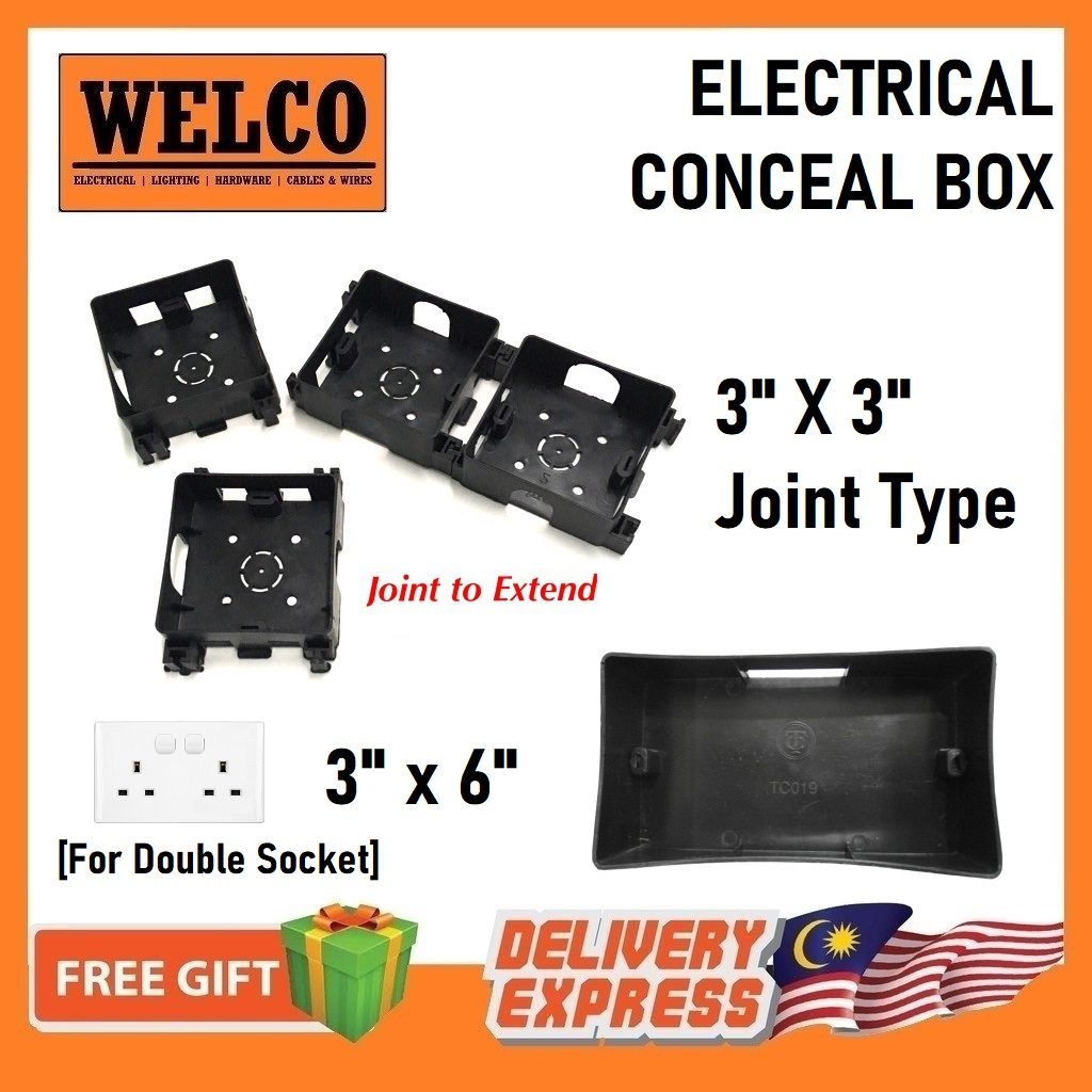 ELECTRICAL PVC CONCEAL BOX [3X3 JOINT TYPE, 3X6] BLACK | Shopee Malaysia