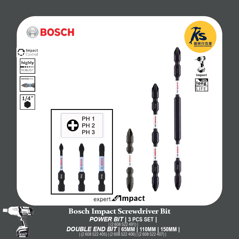 BOSCH Impact Screwdriver Bit Power Bit ( 3 Pcs Set ) | Double End Bit ...