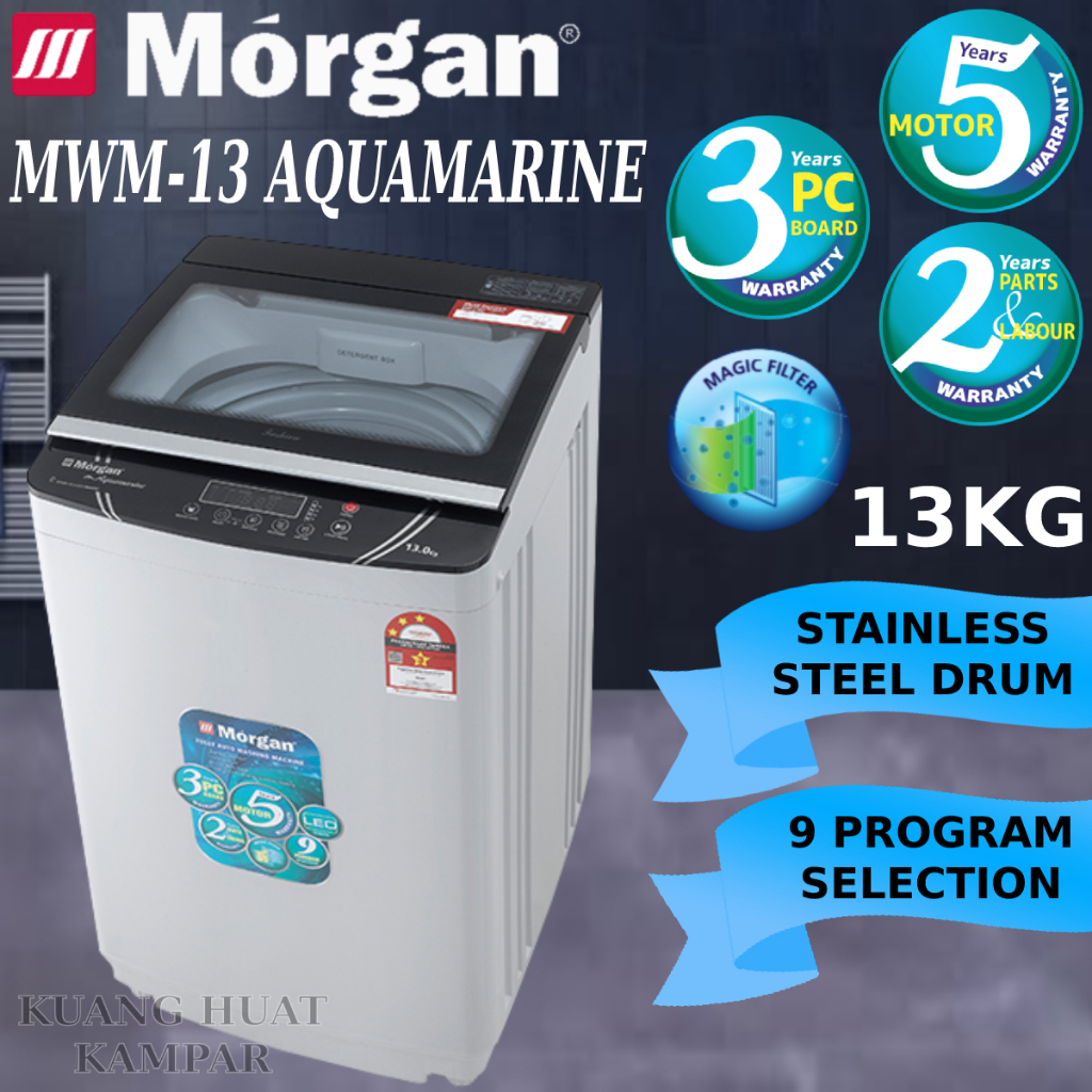 MORGAN 13KG TOP LOADING WASHING MACHINE MWM-13AQUAMARINE / MWM-13 ...