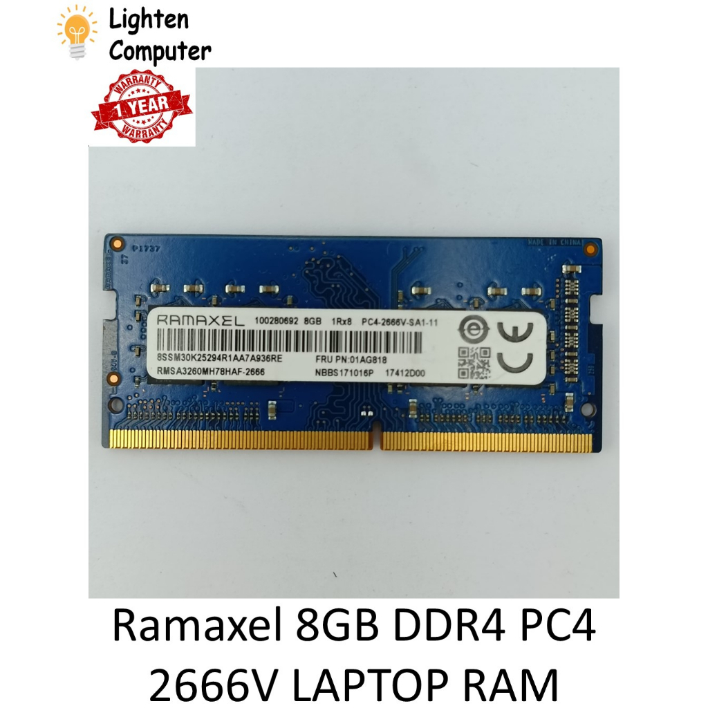 Ramaxel Ddr4 2666mhz 4gb 1rx16 8gb 1rx8 Pc4 Laptop Ram Used Shopee Malaysia