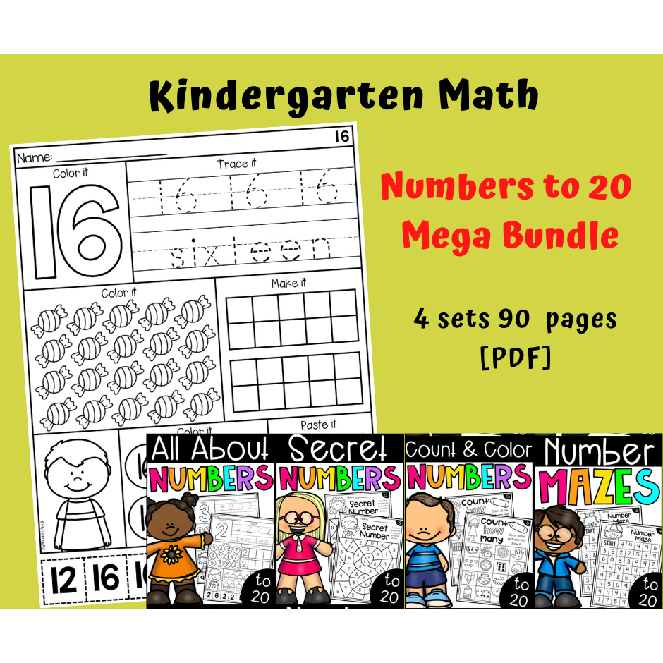 A84 - [PDF] Kindergarten Math - Numbers to 20 Mega Bundle 4 sets 90 ...