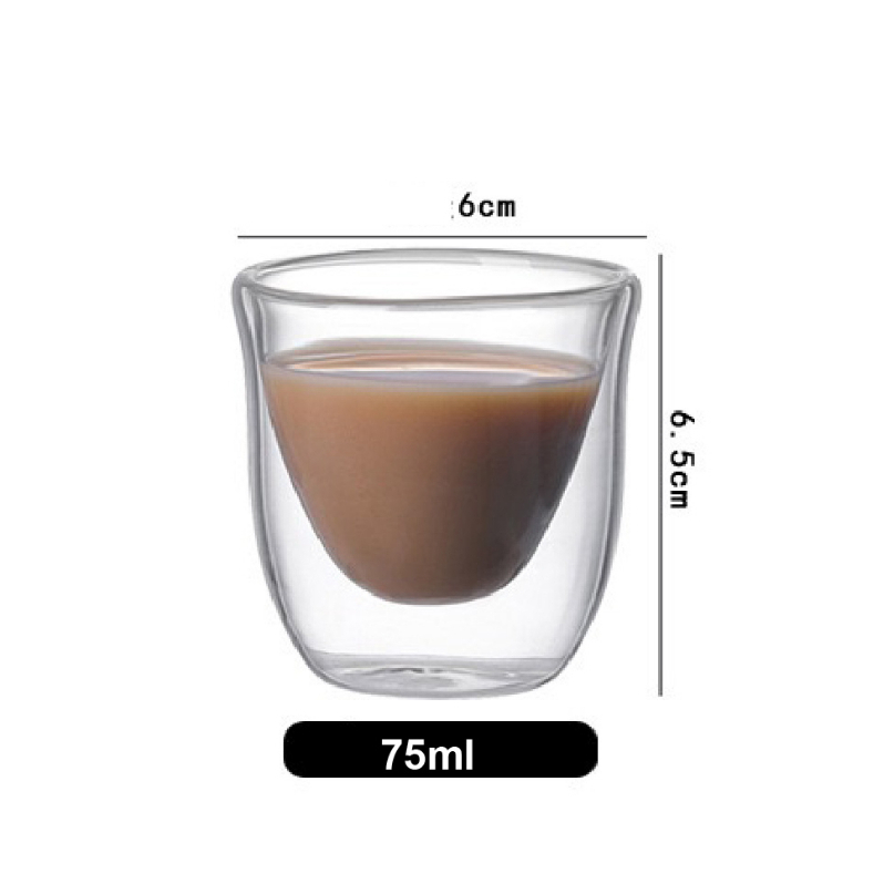 (Ready Stock)Coffee Espresso Tea Double Wall Borosilicate Glass Cup Mug Handle 80ml 150ml 250ml ...