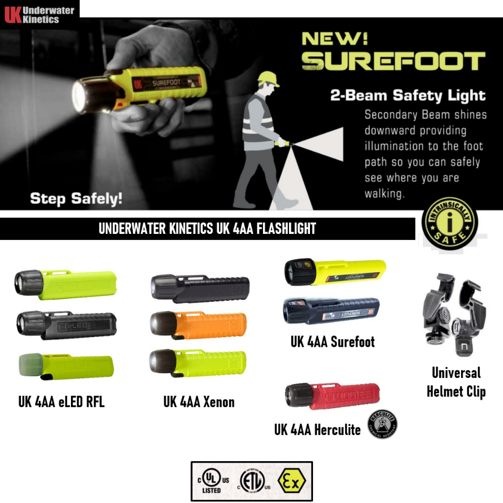 Underwater Kinetics UK 4AA Intrinsically Safe / Ex / ATEX Flashlight ...