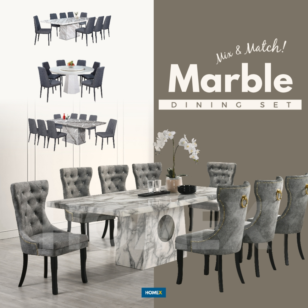 FREE INSTALL Set Meja Makan 6 Kerusi Meja Batu Marble Dining Table Set ...