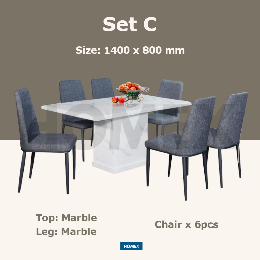 FREE INSTALL Set Meja Makan 6 Kerusi Meja Batu Marble Dining Table Set ...