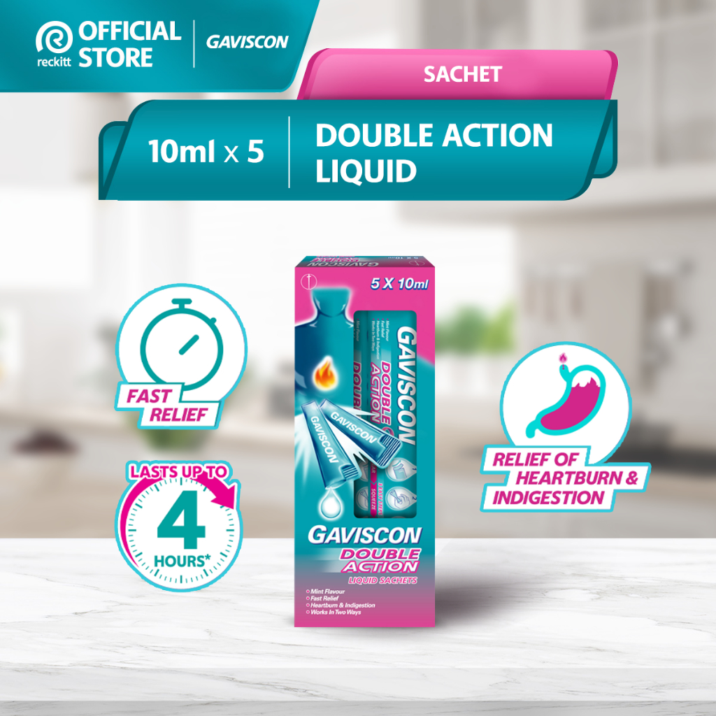 Gaviscon Double Action Liquid Sachet 10ml X 5s Fast Soothing Relief