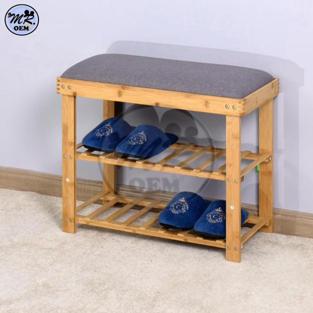 MR OEM 2 Tier Bamboo Shoe Rack with Padded Seat Bench Modern Home ...