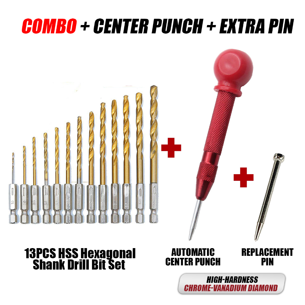 13PCS High-Speed Steel HSS Hexagonal Shank Drill Bit Set 2MM - 6.5MM ...