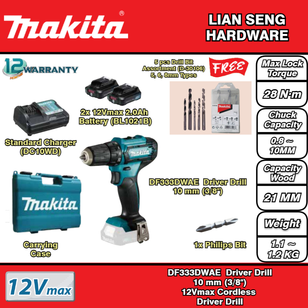 MAKITA CORDLESS DRIVER DRILL 12V DF333D | Shopee Malaysia