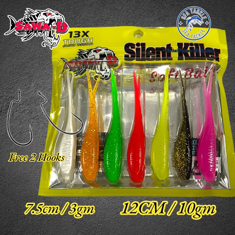 SAWA~D SILENT KILLER SOFT PLASTIC 📣FREE 2HOOK📣7.5CM/12CM SILENCER KILLER TOMAN IKAN HARUAN ...