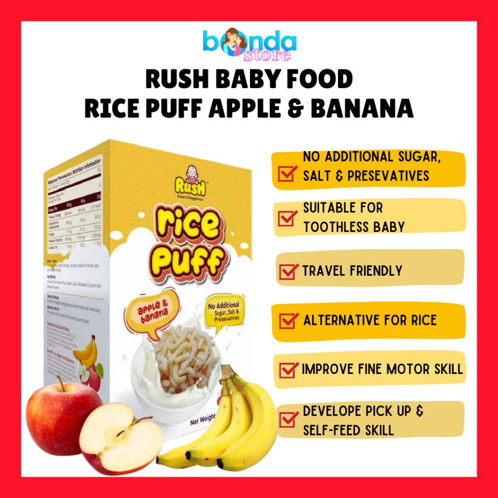 RUSH BABY RICE PUFF APPLE BANANA (7 BULAN KE ATAS) | Shopee Malaysia