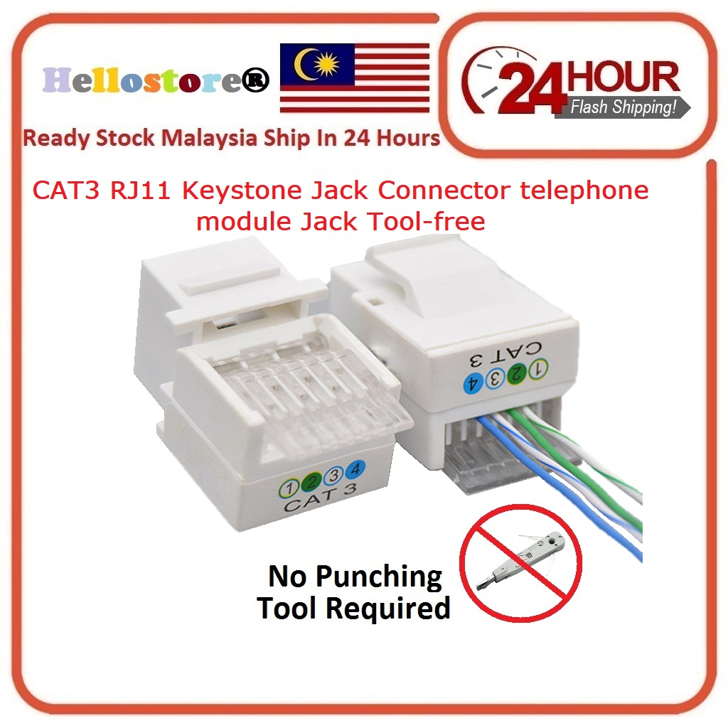 RJ11 CAT3 Keystone Jack Connector telephone module Jack Tool-free RJ11 ...