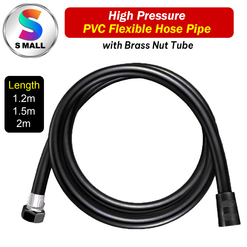 S MALL (1.2m / 1.5m / 2m) BLACK PVC FLEXIBLE HOSE WITH BRASS NUT TUBE ...