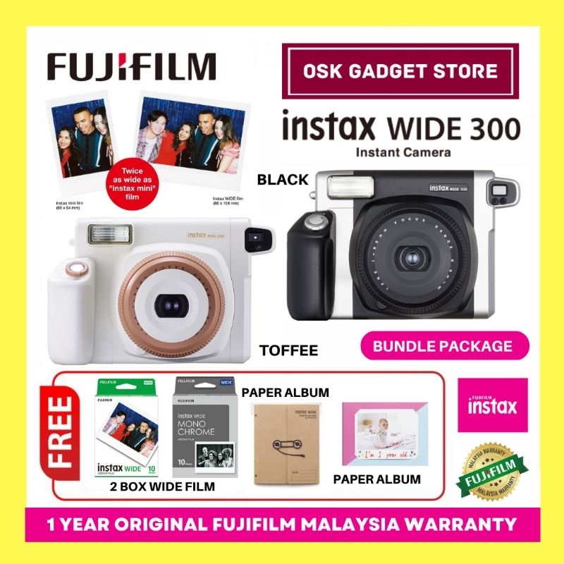 Fujifilm Wide 300 Instant Camera | Wide Film | Bundle Package | 1 Year ...