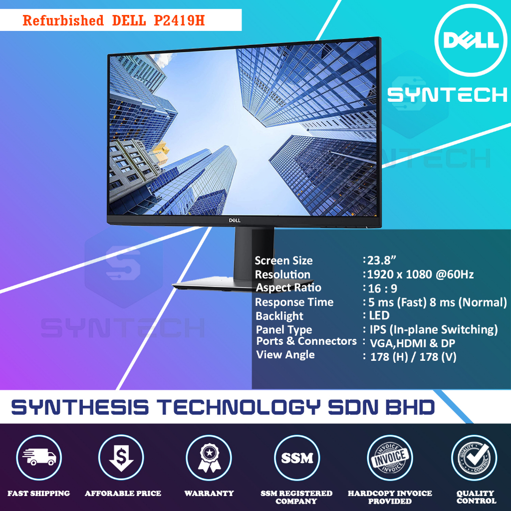 REFURBISHED DELL P2419H 24" FULL HD IPS PROFESSIONAL LED MONITOR ...