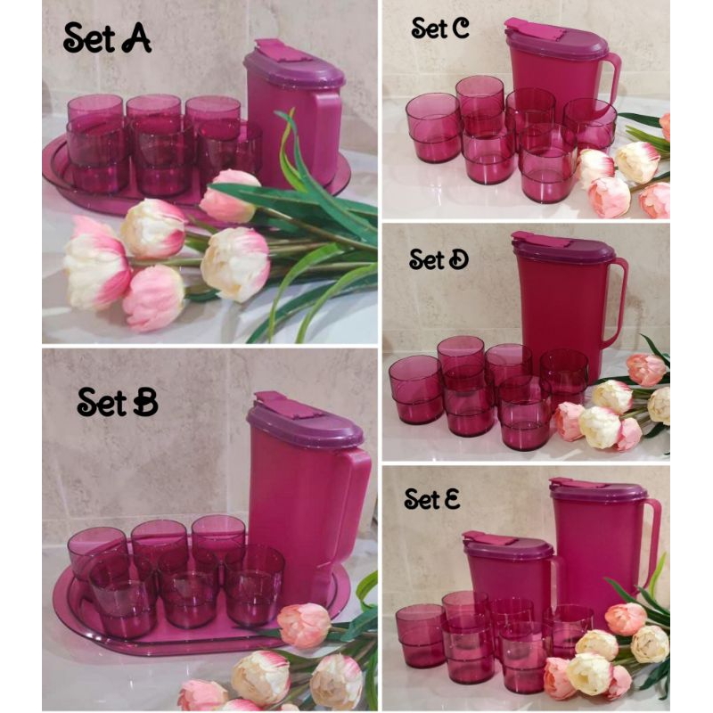 Tupperware Drinking Set Set Hidang Air Set Jug Gelas Low Glass Pitcher Tray Raya | Shopee Malaysia