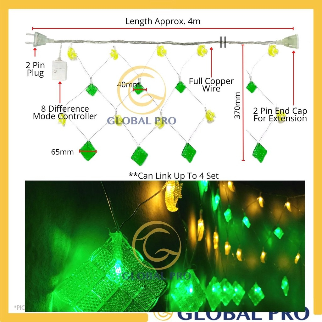 RAINDROP LIGHT 96L Crystal 3D Ketupat Fairy Light Plug Lampu Raya Lampu ...