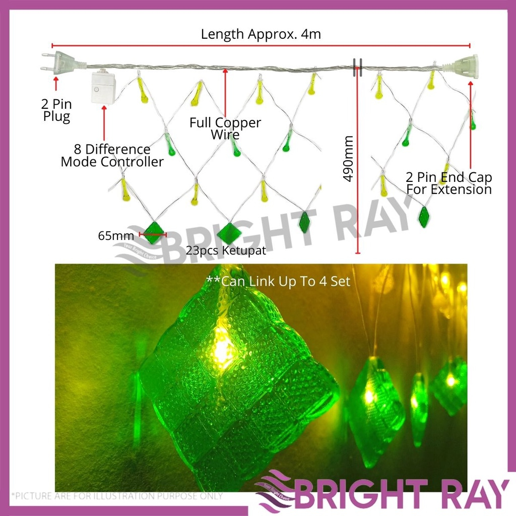 ICECLE 96L Crystal 3D Ketupat Lampu Raya Lampu Lip Lap Raya Light Lampu ...