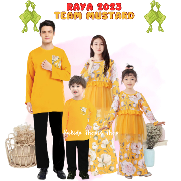 Raya 2023 MUSTARD SEDONDON FAMILY SET - ( Kurung Peplum / Kurta Moden ...