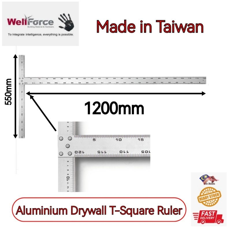 [Made In Taiwan] Wellforce Aluminium Drywall T - Square Ruler 48 ...