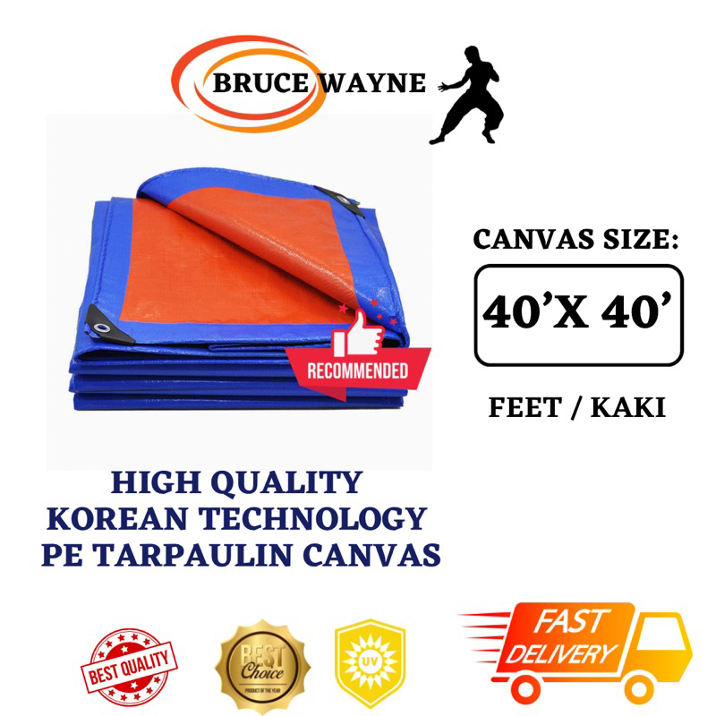 40'X40' Blue Orange Tarpaulin Waterproof Canvas Canopy, Kanvas Khemah ...