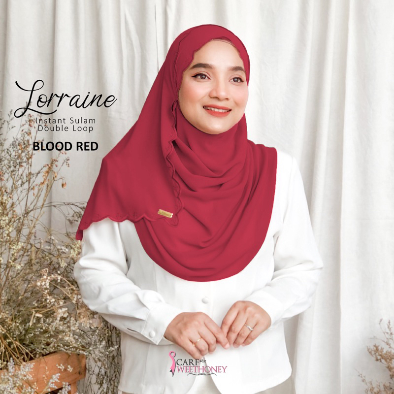 LORRAINE Tudung Sulam Dua Muka Embroidery double loop Instant shawl ...