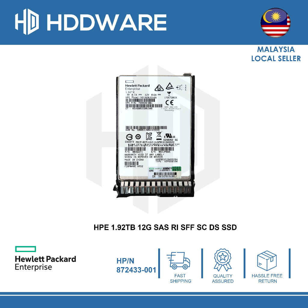 HPE 1.92TB 12G SAS RI SFF SC DS SSD // 872433-001 // 872392-B21 ...