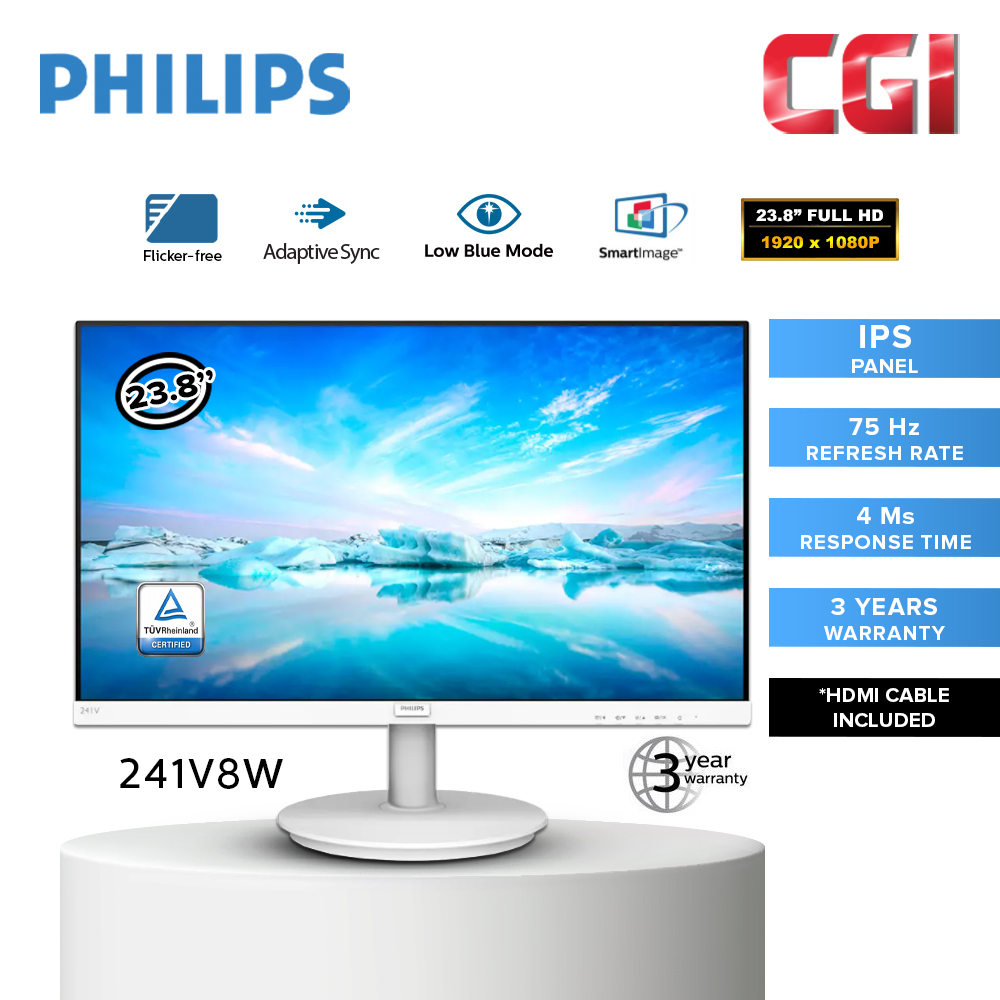 Philips LCD Monitor Full HD IPS 75Hz Adaptive Sync WHITE (24”) 241V8W | Shopee Malaysia