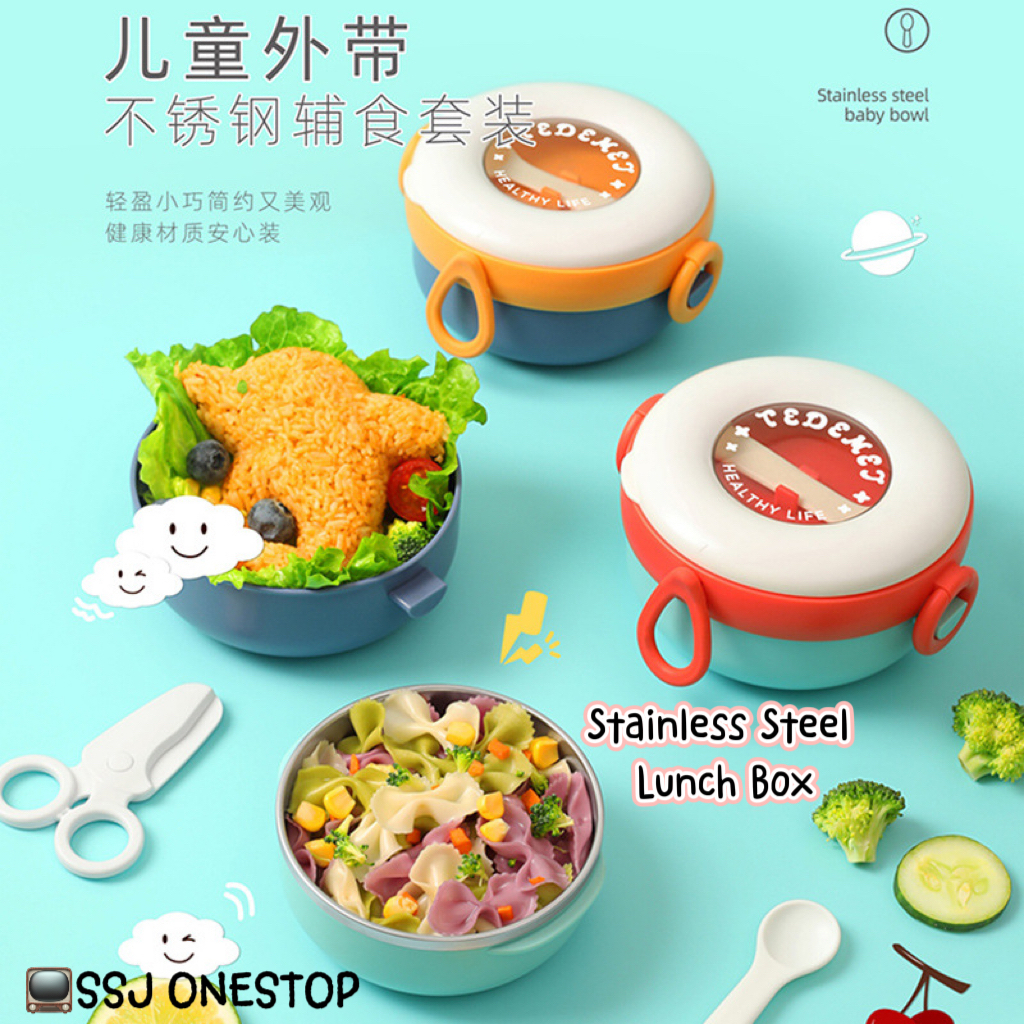 Tedemei Portable Kid Cute Round Lunch Box Stainless Steel Children ...
