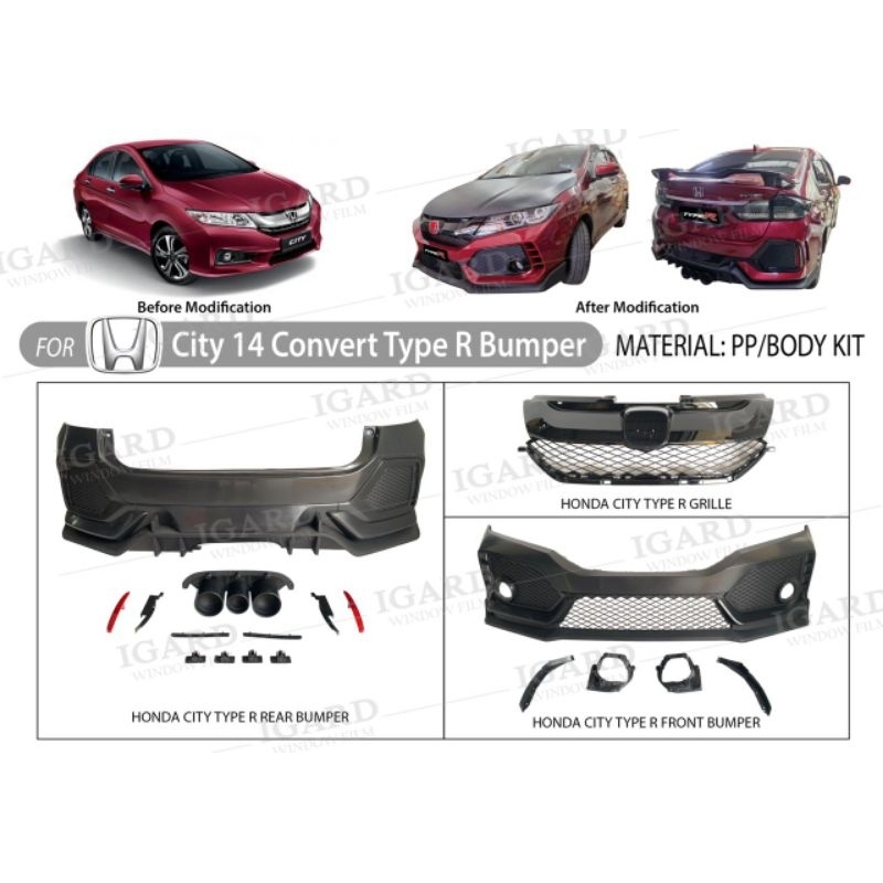 Honda City year 14 Convert Type R bumper PP material | Shopee Malaysia