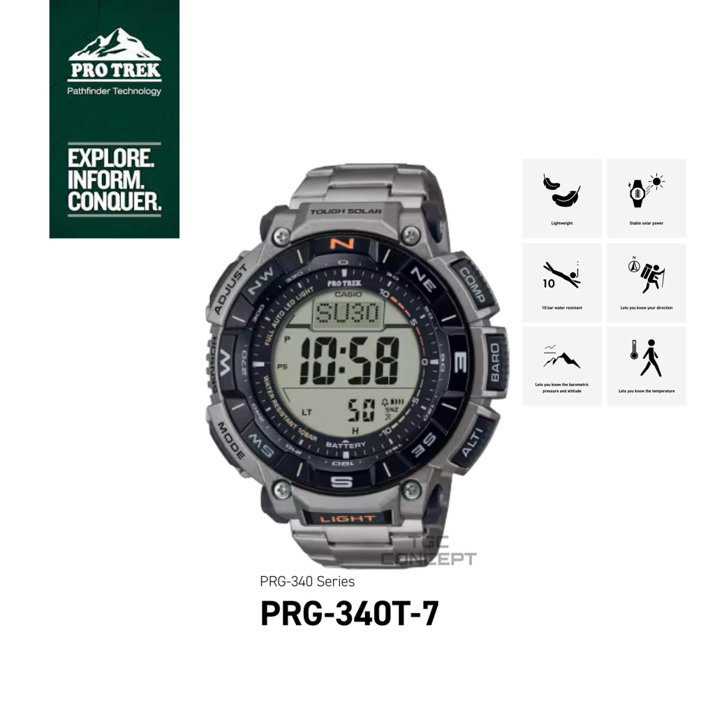 (TITANIUM STRAP) 100% Original Casio Protrek PRG-340T-7CR PRG-340T-7 PRG-340T PRG-340 Triple ...