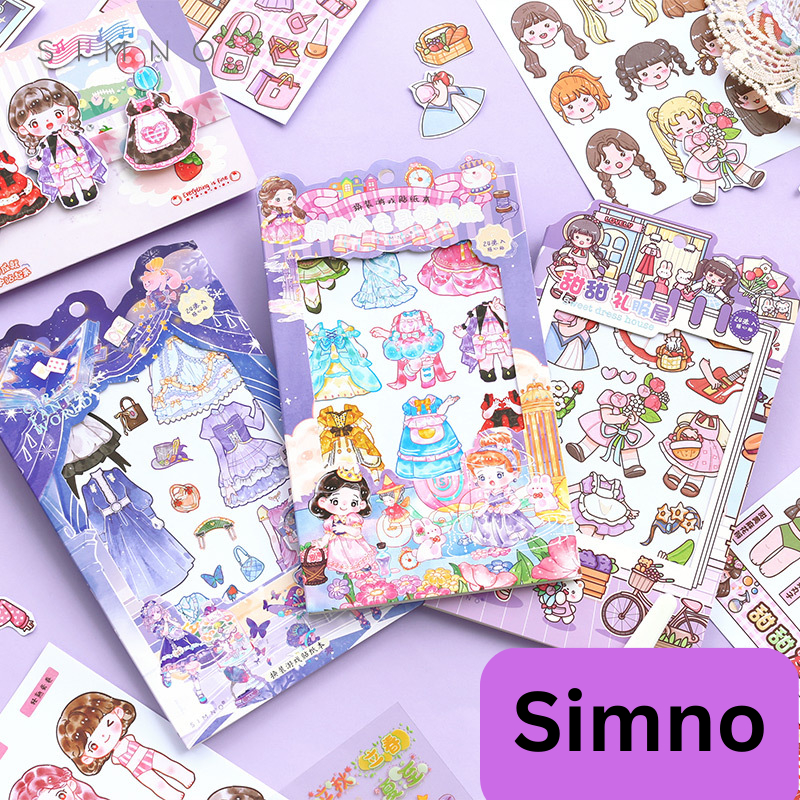Simno Cute Girl Cartoon OOTD Wardrobe Sticker Pack (24 pcs) 芯陌贴纸 换装系列 ...