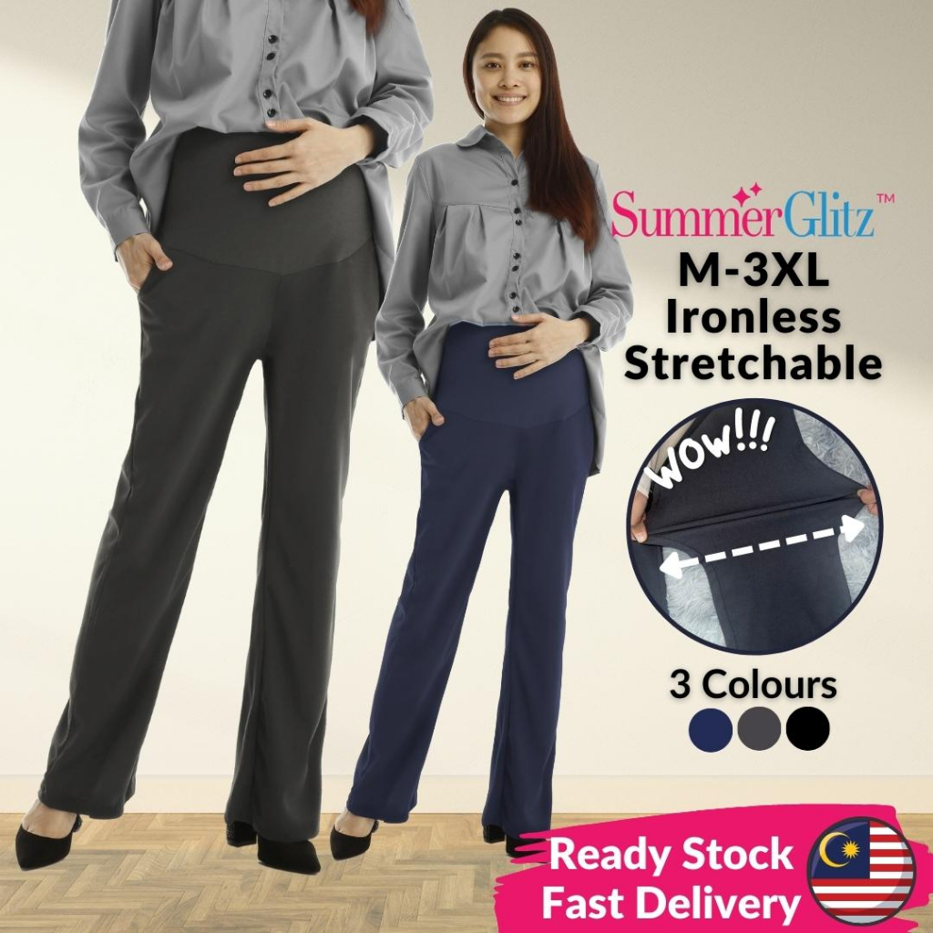SummerGlitz Maternity Pants Ironless Straight Cut Work Pants Pregnant ...