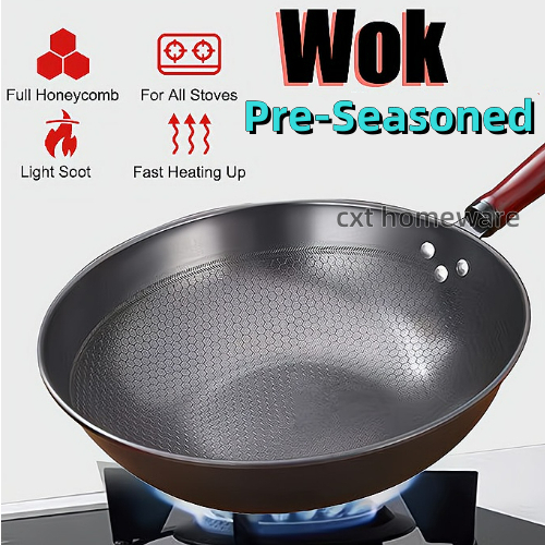 Honeycomb Pre-Seasoned Traditional Non-coated Flat-Bottom Carbon Steel ...
