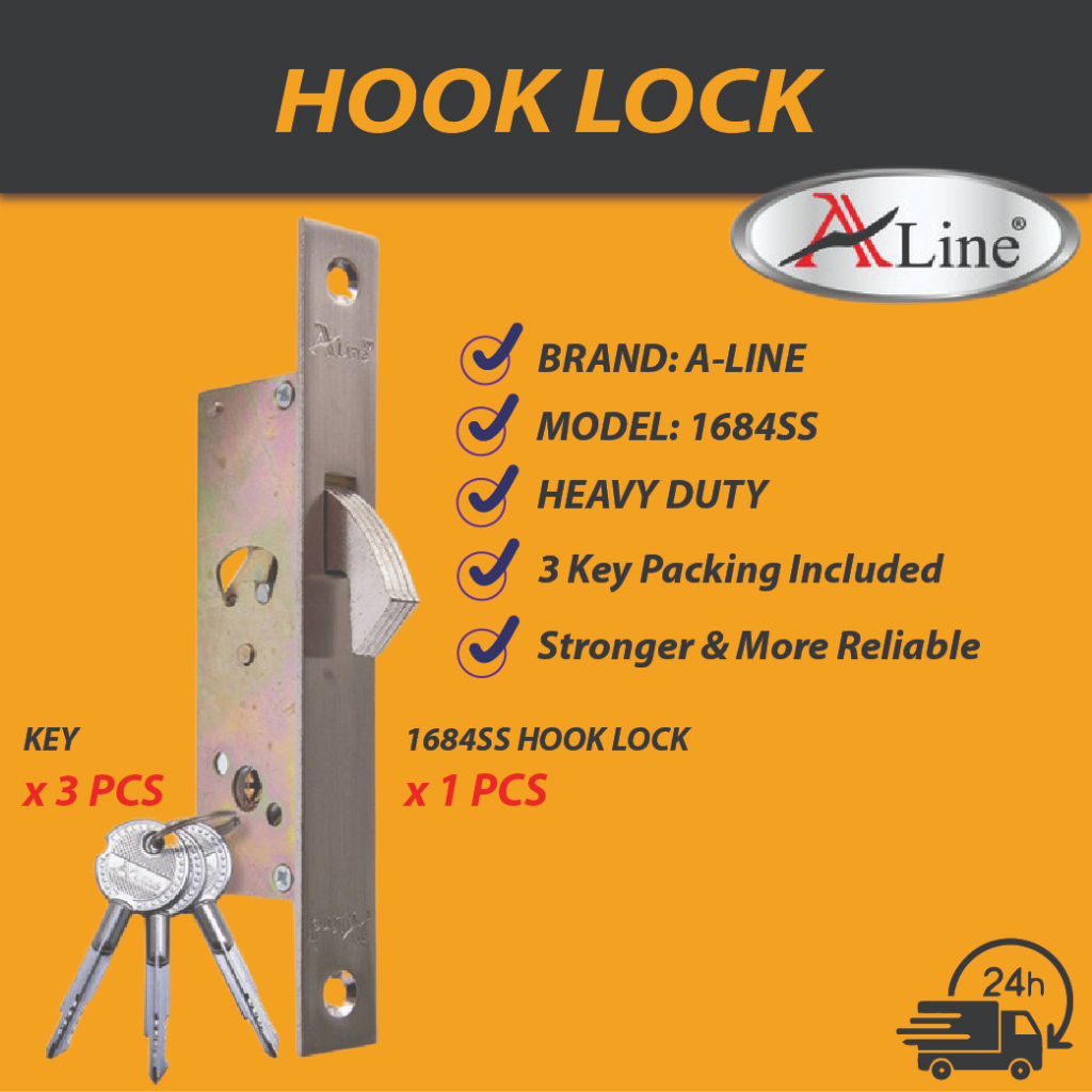 ALINE 1684SS HOOK LOCK HANDLE ENTRANCE IRON DOOR GATE LOCK SET | Shopee ...
