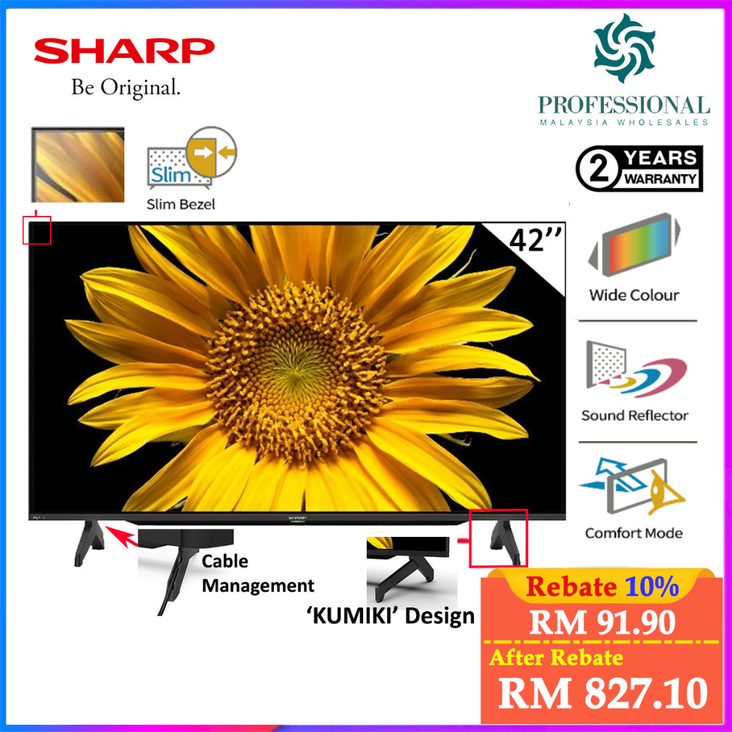 Sharp 42 Inch AQUOS Digital TV Slime Bezel with cable management design ...