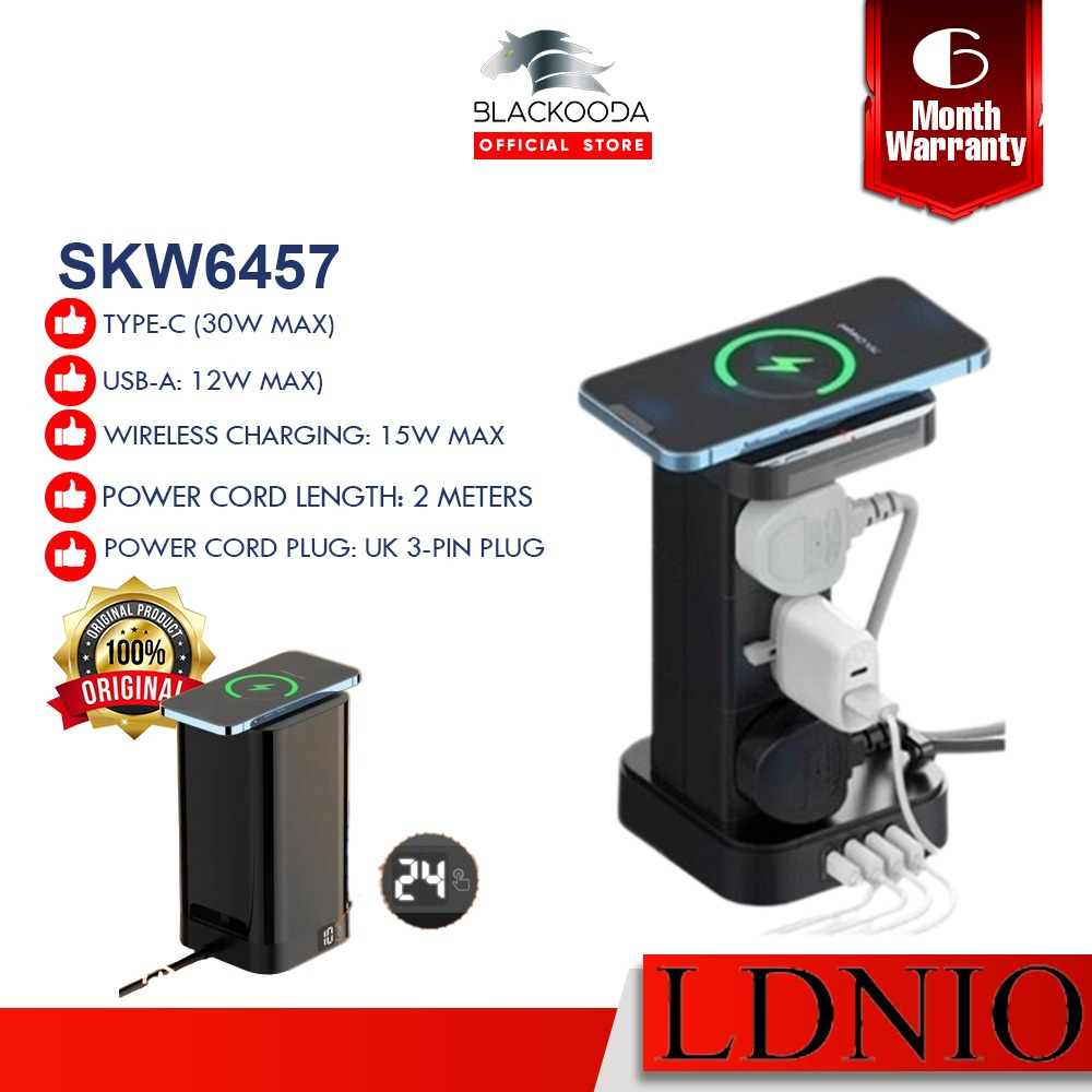 LDNIO SKW6457 2500W PD 30W + QC 3.0 POWER STRIP 6 Outlet USB Tower ...