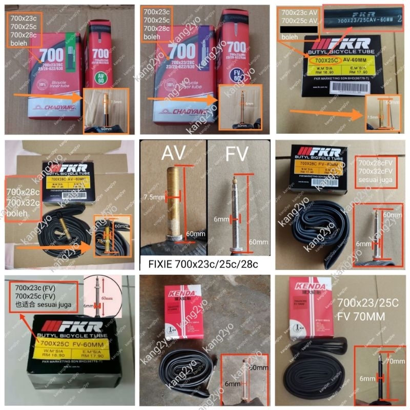 TIUB BASIKAL Bicycle Butyl Tube 700x23c 700x25c 700x28c 700x32c 内胎 ...