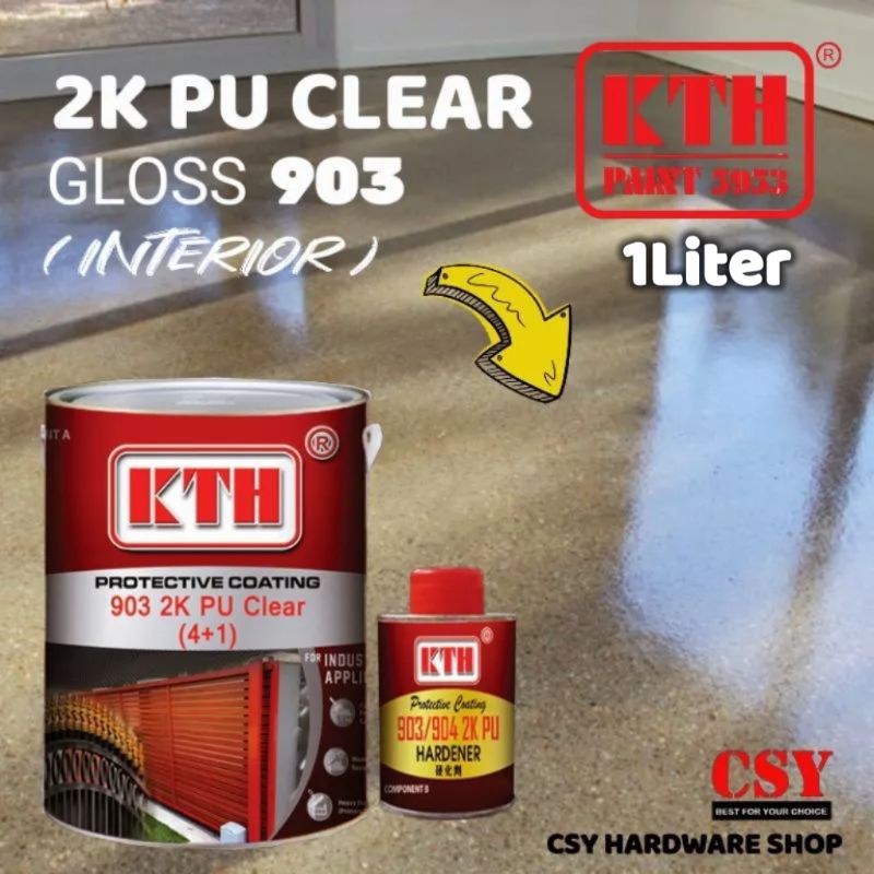 KTH Paint 903 2k Pu Epoxy clear Gloss 1Liter / epoxy floor paint / metal / wood / wall / Cat ...