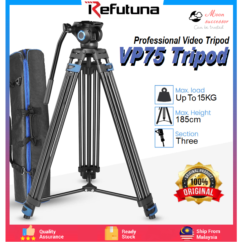 Refutuna VP75 Professional Heavy Duty Video Tripod 185cm Camcorder ...