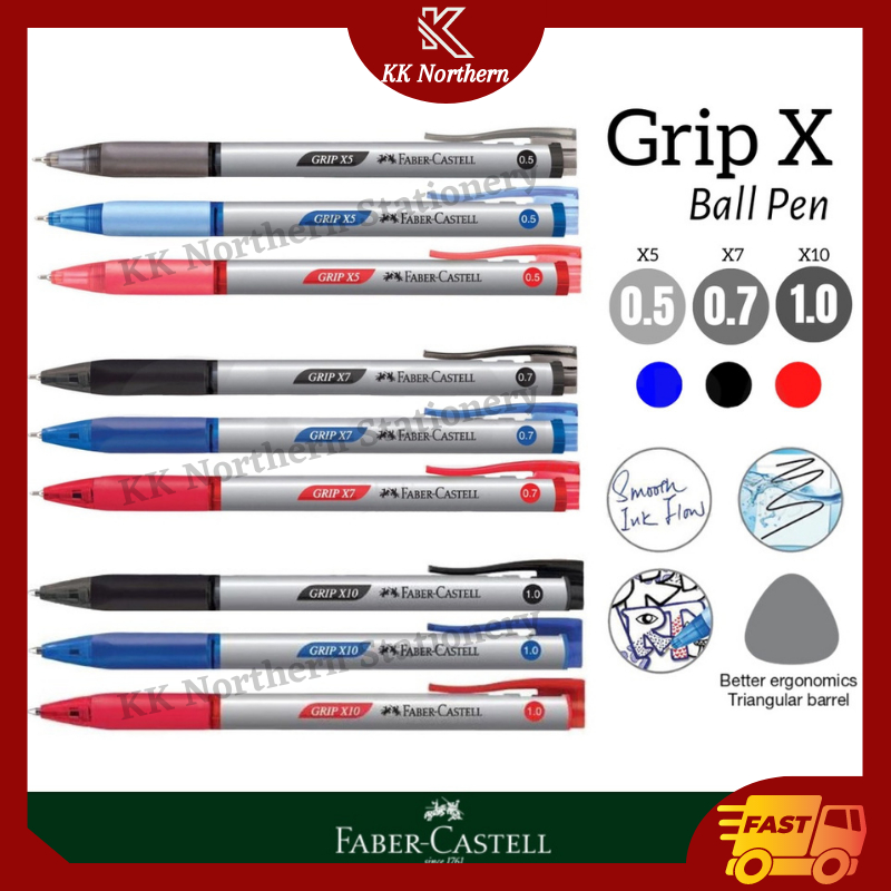Faber-Castell Grip X Retractable Ball Pen X5/X7/X10 Pen Merah Biru ...