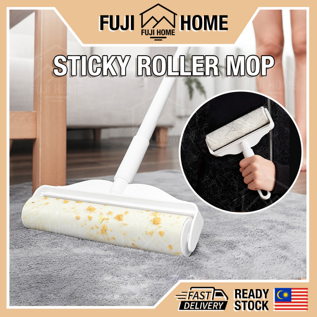 🏠READY STOCK🏠 Sticky Lint Roller Mop Detachable Rod Floor Mop Dust Hair ...