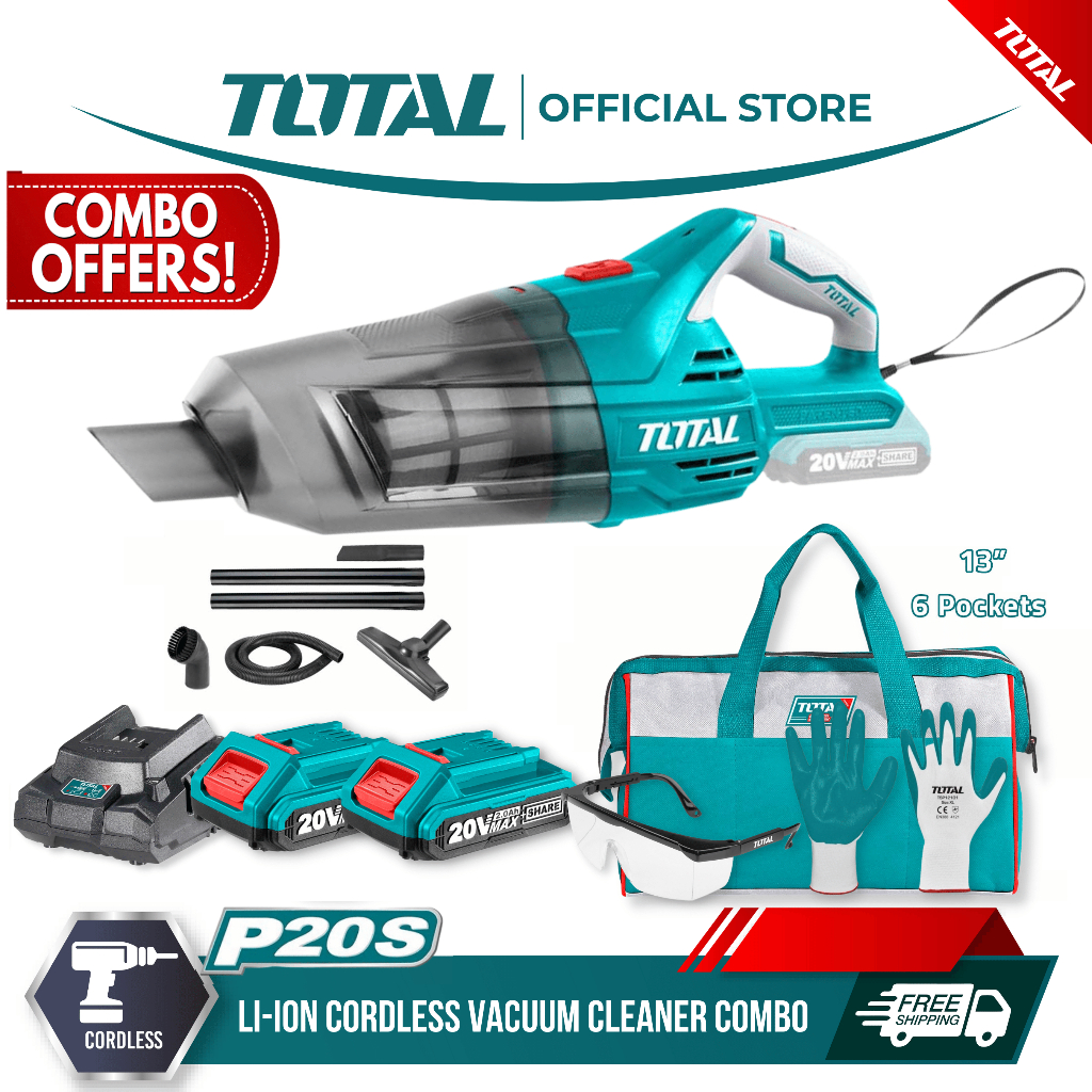 Total Li-ion 20V Vacuum Cleaner + (2 Pcs) Batteries & Charger Combo Set ...