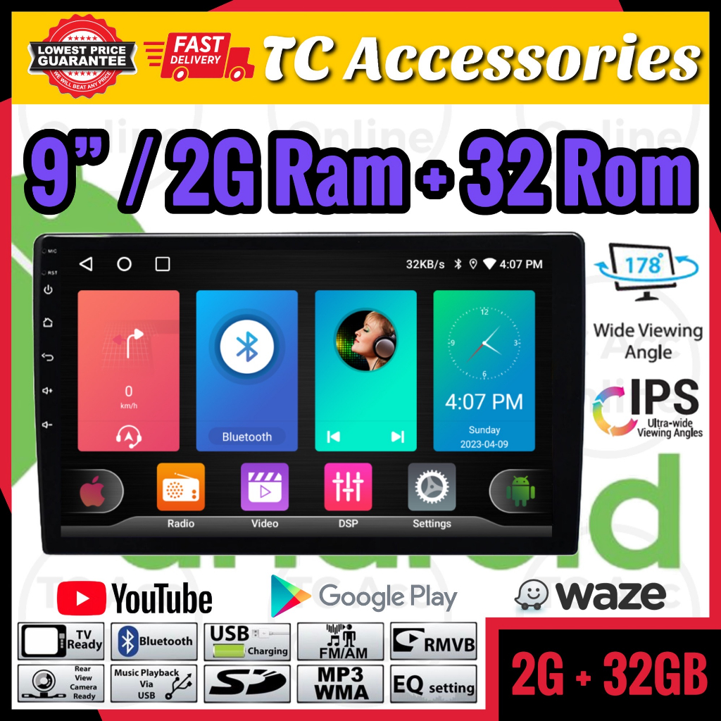 Car Android Player 9" inch Best Quality 2GB RAM+32GB Full HD IPS 2.5D ...
