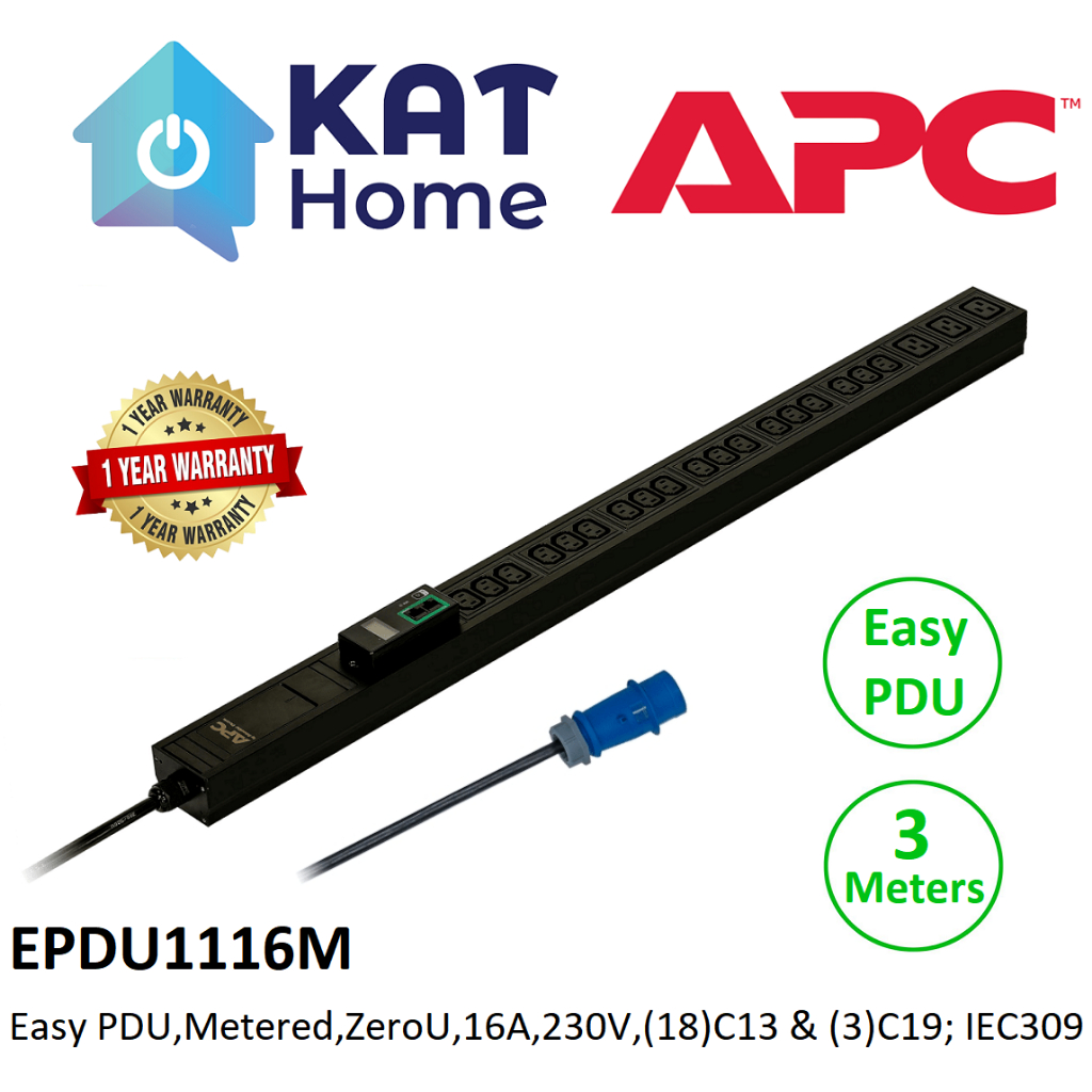 APC EPDU1116M EASY METERED RACK POWER DISTRIBUTION UNITS (RACK PDU), ZEROU, 16A, 230V, (18)C13 ...