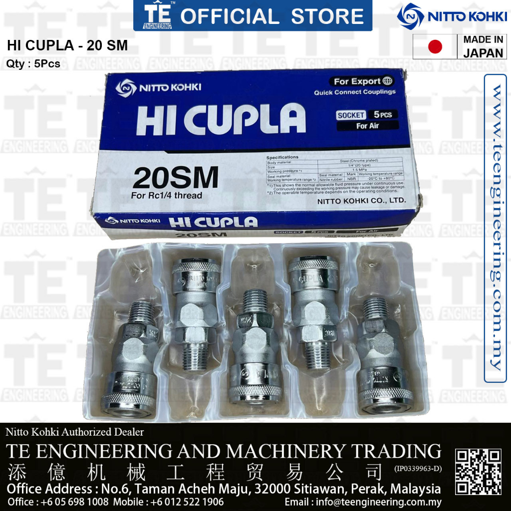 NITTO KOHKI 20SM Type Pneumatic Air Quick Coupler 5Pcs Per Box (HI CUPLA 20 SM) | Shopee Malaysia