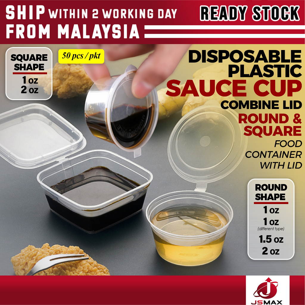 Disposable Plastic Sauce Cup Combined Lid / Round & Square Food ...