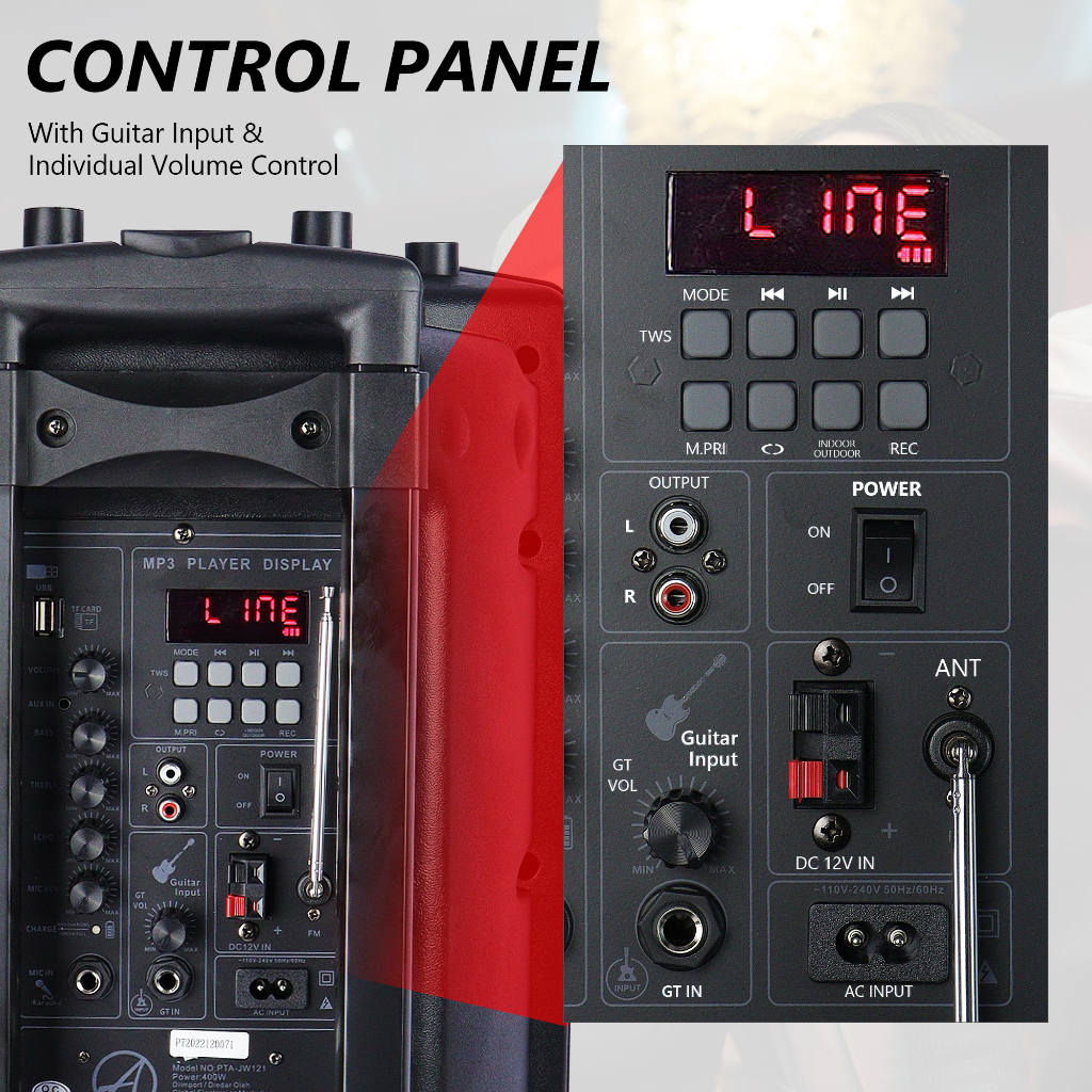 AmpAudio 12/15 Inch Portable Bluetooth Portable Speaker with Echo ...