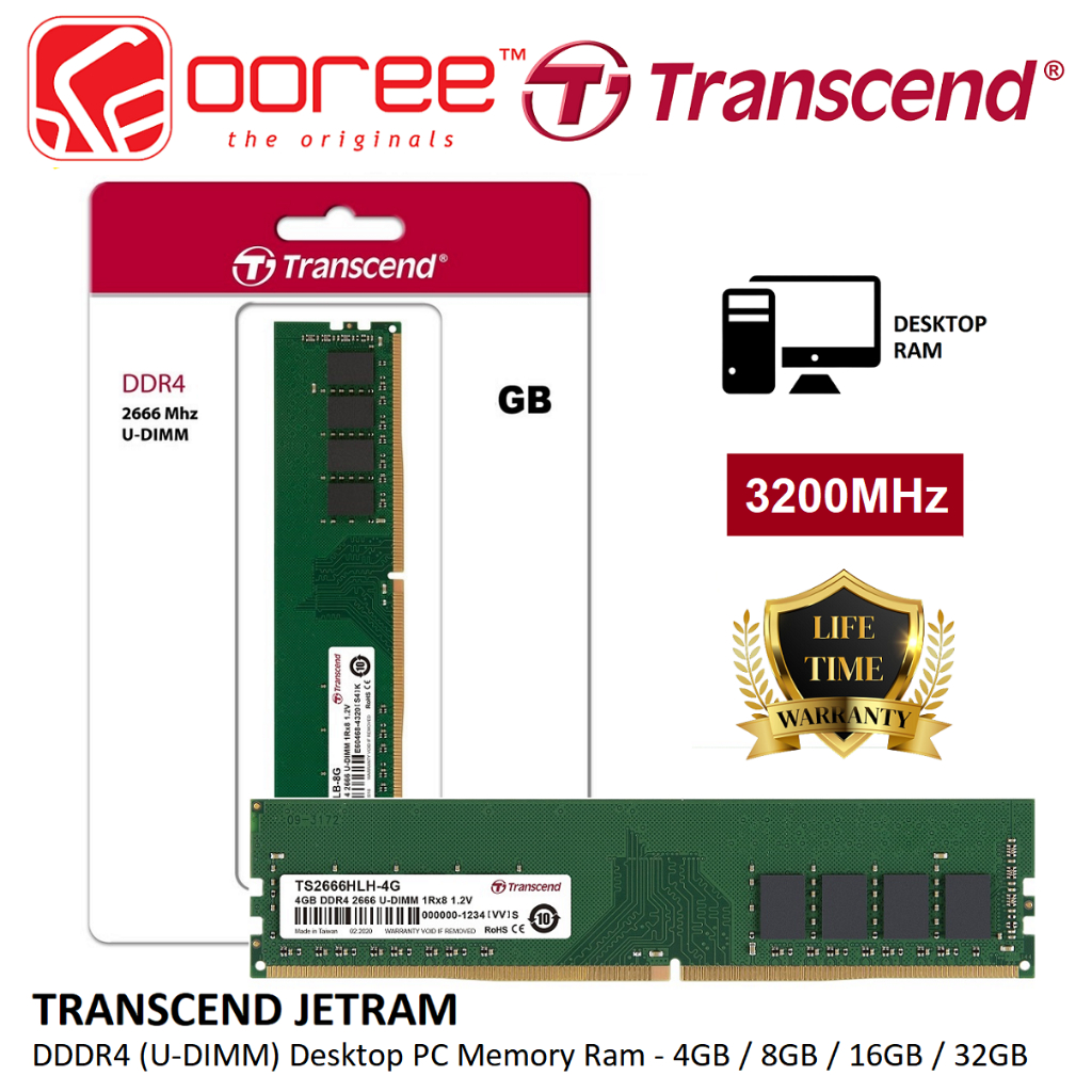 TRANSCEND JETRAM DESKTOP PC (DIMM) / LAPTOP NOTEBOOK (SODIMM) DDR4 MEMORY RAM - 4GB 8GB 16GB ...